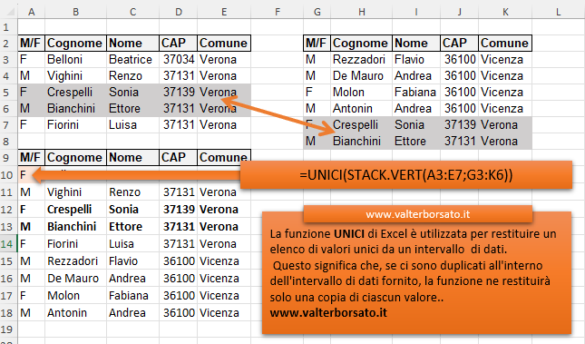 Funzione STACK.VERT e STACK.ORIZ di Excel